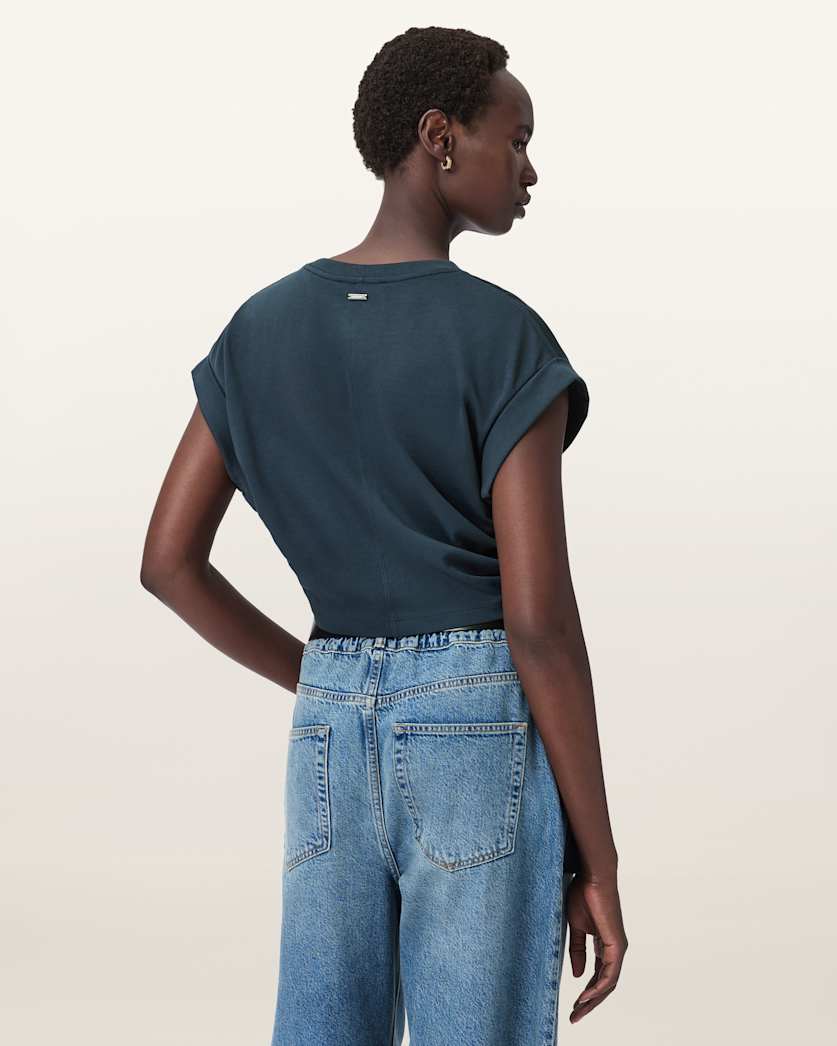 Mira Cropped Satin Drawcord T-Shirt COLLEGIATE BLUE | ALLSAINTS US